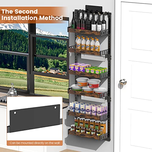 LEOIFE Over The Door Pantry Organizer,6-Tier Adjustable Pantry Door Organizer,Can Be Nailed to The Wall On The Over The Door Spice Rack,Door Spice Rack Organizer Pantry.(6x5.5 Width Baskets,Black)