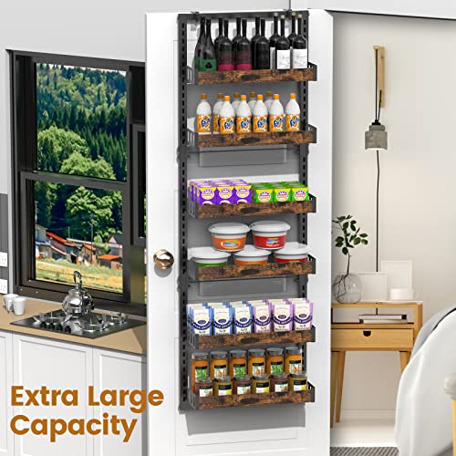 LEOIFE Over The Door Pantry Organizer,6-Tier Adjustable Pantry Door Organizer,Can Be Nailed to The Wall On The Over The Door Spice Rack,Door Spice Rack Organizer Pantry.(6x5.5 Width Baskets,Black)