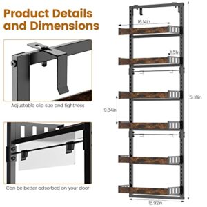 LEOIFE Over The Door Pantry Organizer,6-Tier Adjustable Pantry Door Organizer,Can Be Nailed to The Wall On The Over The Door Spice Rack,Door Spice Rack Organizer Pantry.(6x5.5 Width Baskets,Black)