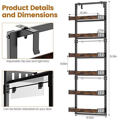 LEOIFE Over The Door Pantry Organizer,6-Tier Adjustable Pantry Door Organizer,Can Be Nailed to The Wall On The Over The Door Spice Rack,Door Spice Rack Organizer Pantry.(6x5.5 Width Baskets,Black)