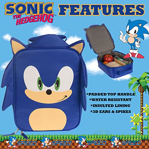 AI ACCESSORY INNOVATIONS Sonic The Hedgehog Insulated Lunch Box, Mini Gaming Cooler with 3D Features and Top Padded Handle