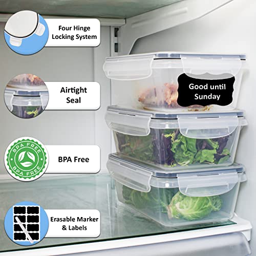 40 Piece Food Storage Container Set w/ Dressing Cups (20 Containers + 20 Lids) - Airtight Plastic Containers for Kitchen Organization, Meal Prep, Leftovers, Lunch - Includes Labels & Erasable Marker