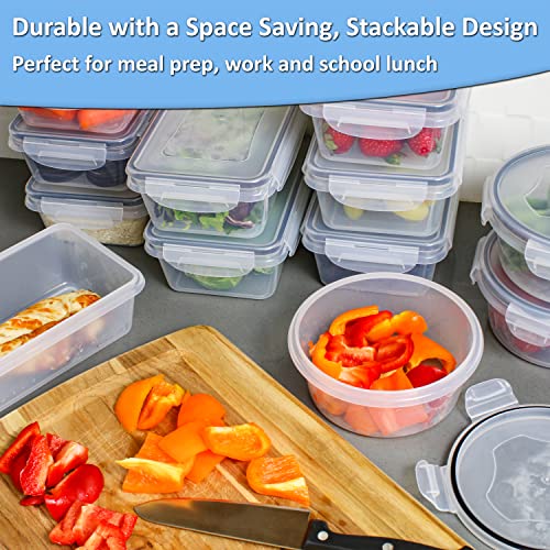 40 Piece Food Storage Container Set w/ Dressing Cups (20 Containers + 20 Lids) - Airtight Plastic Containers for Kitchen Organization, Meal Prep, Leftovers, Lunch - Includes Labels & Erasable Marker