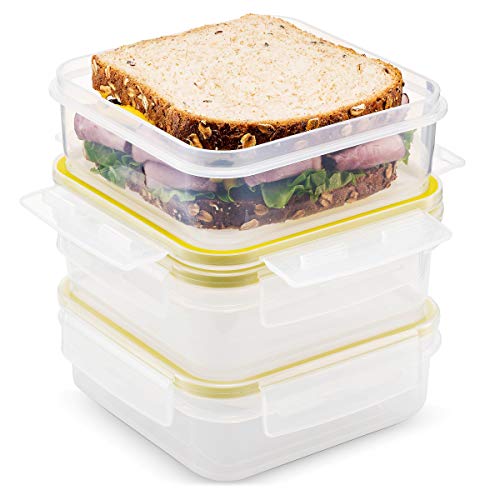 Komax Biokips Sandwich Containers (Set of 3) – Airtight Food Storage Containers – BPA-Free Lunch Containers for Adults & Kids w/ Locking Lids – Microwave & Dishwasher Safe Sandwich Box Container Set