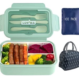 Bento Box Adult Lunch Box, 37OZ Bento box for Adults Kids With Ice Pack 6 Liter Insulated Lunch Bag Set, With Built-in Utensils, Leakproof, Durable, BPA-Free and Food-Safe Materials（Mint Green）