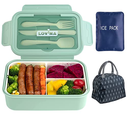 Bento Box Adult Lunch Box, 37OZ Bento box for Adults Kids With Ice Pack 6 Liter Insulated Lunch Bag Set, With Built-in Utensils, Leakproof, Durable, BPA-Free and Food-Safe Materials（Mint Green）