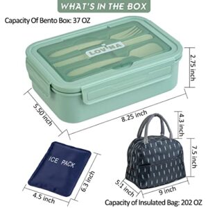 Bento Box Adult Lunch Box, 37OZ Bento box for Adults Kids With Ice Pack 6 Liter Insulated Lunch Bag Set, With Built-in Utensils, Leakproof, Durable, BPA-Free and Food-Safe Materials（Mint Green）