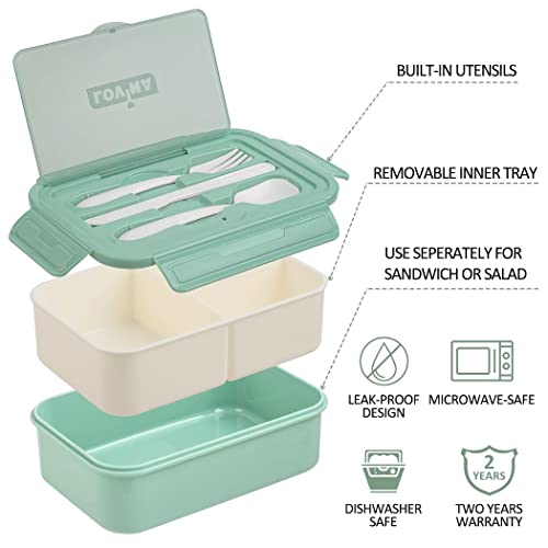 Bento Box Adult Lunch Box, 37OZ Bento box for Adults Kids With Ice Pack 6 Liter Insulated Lunch Bag Set, With Built-in Utensils, Leakproof, Durable, BPA-Free and Food-Safe Materials（Mint Green）