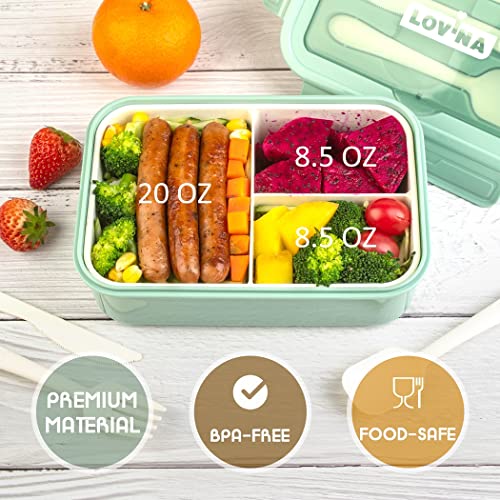 Bento Box Adult Lunch Box, 37OZ Bento box for Adults Kids With Ice Pack 6 Liter Insulated Lunch Bag Set, With Built-in Utensils, Leakproof, Durable, BPA-Free and Food-Safe Materials（Mint Green）