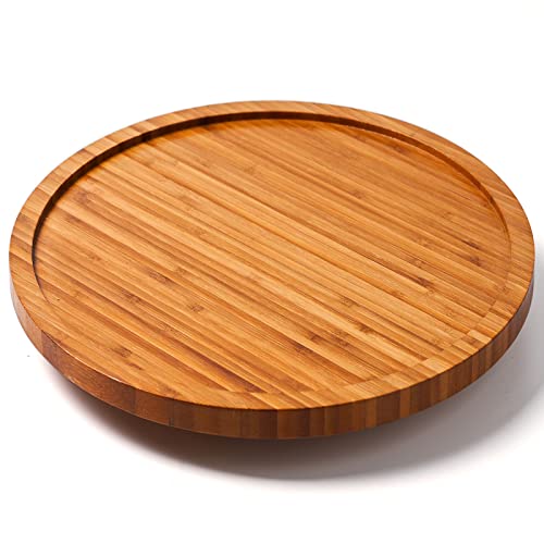 Bamboo Lazy Susan Turntable 10.5”, with Metal Bearing System & Anti-Slip Silicone Pad, Wood Rotating Spice Rack Cabinet Under Sink Organizer for Pantry Kitchen Bathroom Storage