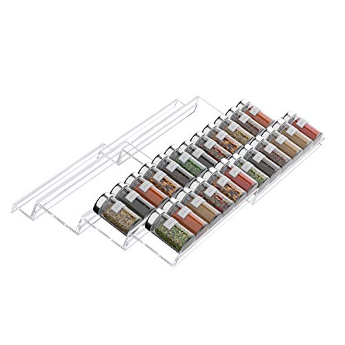 FEMELI Spice Drawer Organizer Insert for Kitchen,Adjustable Expandable Spice Rack Tray 4 Tiers for Spice Jars,Seasonings,Acrylic,Clear,2 Pack