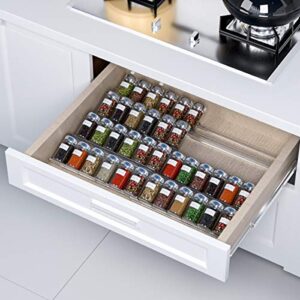 FEMELI Spice Drawer Organizer Insert for Kitchen,Adjustable Expandable Spice Rack Tray 4 Tiers for Spice Jars,Seasonings,Acrylic,Clear,2 Pack