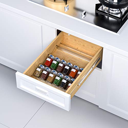 FEMELI Spice Drawer Organizer Insert for Kitchen,Adjustable Expandable Spice Rack Tray 4 Tiers for Spice Jars,Seasonings,Acrylic,Clear,2 Pack