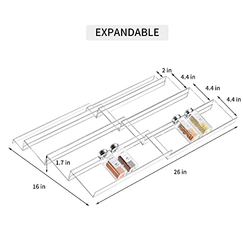 FEMELI Spice Drawer Organizer Insert for Kitchen,Adjustable Expandable Spice Rack Tray 4 Tiers for Spice Jars,Seasonings,Acrylic,Clear,2 Pack