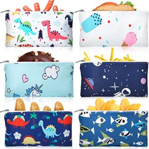 6 pcs reusable snack bags for kids school gift food safety cute washable snack bags for kids lunch with zipper kids portable sandwich bag food storage pouch double layer zipper pouch (vivid style)