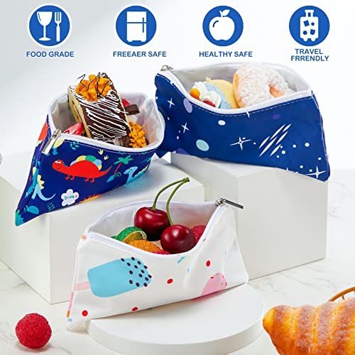 6 Pcs Reusable Snack Bags for Kids School Gift Food Safety Cute Washable Snack Bags for Kids Lunch with Zipper Kids Portable Sandwich Bag Food Storage Pouch Double Layer Zipper Pouch (Vivid Style)