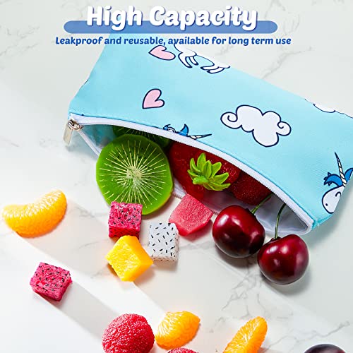 6 Pcs Reusable Snack Bags for Kids School Gift Food Safety Cute Washable Snack Bags for Kids Lunch with Zipper Kids Portable Sandwich Bag Food Storage Pouch Double Layer Zipper Pouch (Vivid Style)