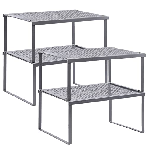 MOOACE Set of 4 Expandable Stackable Kitchen Counter Shelves Organizer, Metal