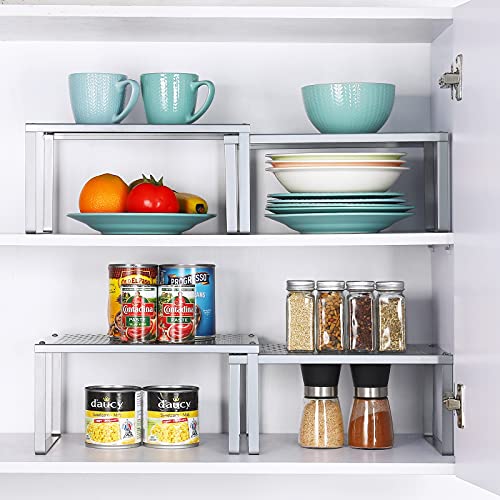 MOOACE Set of 4 Expandable Stackable Kitchen Counter Shelves Organizer, Metal