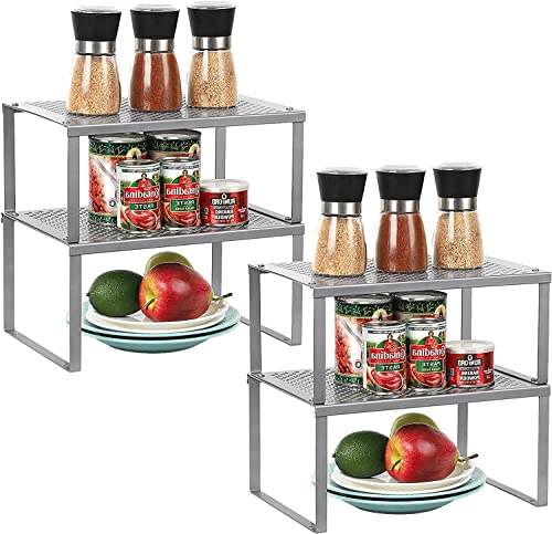 MOOACE Set of 4 Expandable Stackable Kitchen Counter Shelves Organizer, Metal