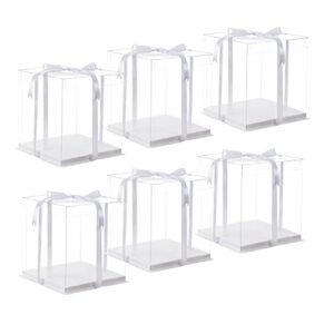 xininsun 6pcs tall cake boxes pet clear cake box with ribbon, 8 x 8 x 9inch for bakery boxes cupcake boxes pie cookies boxes,clear gift boxes with lid for carry tall layer gift-white