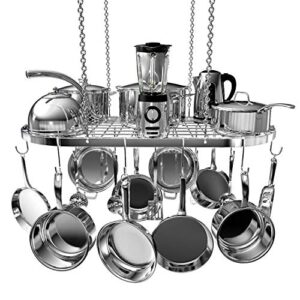 vdomus hanging pot rack pot and pan ceiling rack, mounted cookware storage pan rack , hanging pot and pan suspended organizer with 15 hooks (33 x 17 inch) for kitchen organization storage