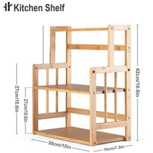 Bamboo Spice Rack Storage Shelves-3 tier Standing pantry Shelf for kitchen counter storage,Bathroom Countertop Storage Organizer Desk Bookshelf with Adjustable Shelf Cabinet