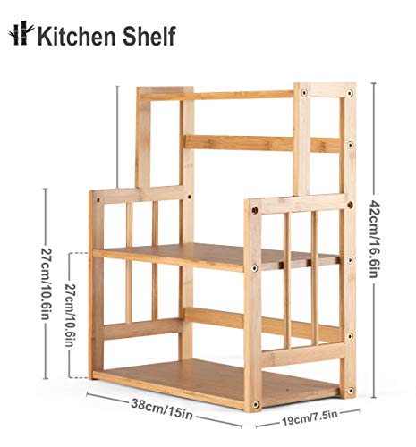 Bamboo Spice Rack Storage Shelves-3 tier Standing pantry Shelf for kitchen counter storage,Bathroom Countertop Storage Organizer Desk Bookshelf with Adjustable Shelf Cabinet