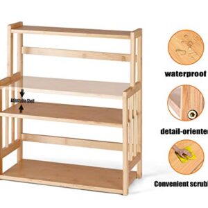 Bamboo Spice Rack Storage Shelves-3 tier Standing pantry Shelf for kitchen counter storage,Bathroom Countertop Storage Organizer Desk Bookshelf with Adjustable Shelf Cabinet