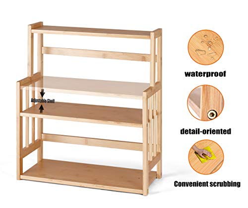 Bamboo Spice Rack Storage Shelves-3 tier Standing pantry Shelf for kitchen counter storage,Bathroom Countertop Storage Organizer Desk Bookshelf with Adjustable Shelf Cabinet