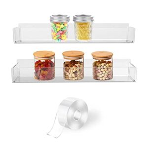 vaehold adhesive acrylic spice rack with nano double sided tape wall mount organizer clear wall spice rack with shelf ends for kitchen cabinet door – 2 pack 11 4/5‘’ shelves