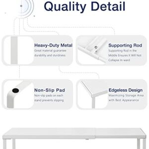 Nxconsu Expandable Cabinet Shelf Organizer Storage Rack Shelf Riser for Kitchen Pantry Cupboard Bathroom Under Sink Countertop Desktop Space Saver Freestanding Stackable Heavy Duty Flat Edge White