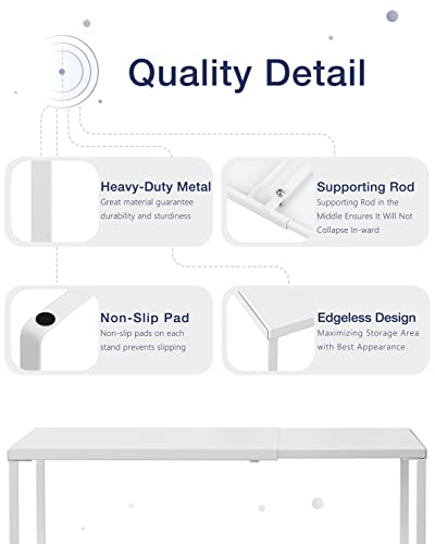 Nxconsu Expandable Cabinet Shelf Organizer Storage Rack Shelf Riser for Kitchen Pantry Cupboard Bathroom Under Sink Countertop Desktop Space Saver Freestanding Stackable Heavy Duty Flat Edge White