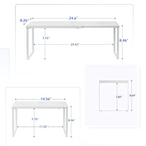 Nxconsu Expandable Cabinet Shelf Organizer Storage Rack Shelf Riser for Kitchen Pantry Cupboard Bathroom Under Sink Countertop Desktop Space Saver Freestanding Stackable Heavy Duty Flat Edge White