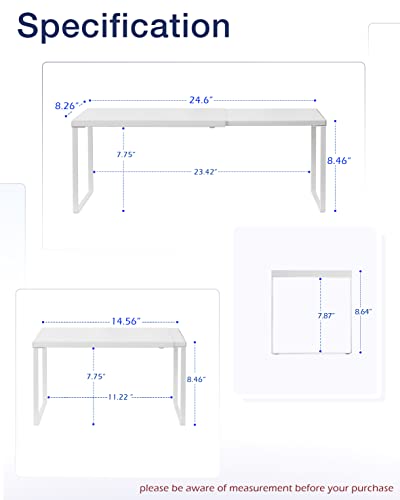 Nxconsu Expandable Cabinet Shelf Organizer Storage Rack Shelf Riser for Kitchen Pantry Cupboard Bathroom Under Sink Countertop Desktop Space Saver Freestanding Stackable Heavy Duty Flat Edge White