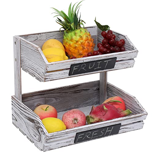 HYLEHE Fruit Basket Holder Vegetable Stand Bread Racks,2 Tier Farmhouse Standing Wooden Organizer,Classic Pastoral Food Basket for Kitchen,Office,Dining Room and Guest Room (Need Assemble)