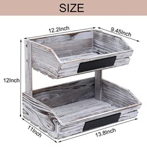 HYLEHE Fruit Basket Holder Vegetable Stand Bread Racks,2 Tier Farmhouse Standing Wooden Organizer,Classic Pastoral Food Basket for Kitchen,Office,Dining Room and Guest Room (Need Assemble)