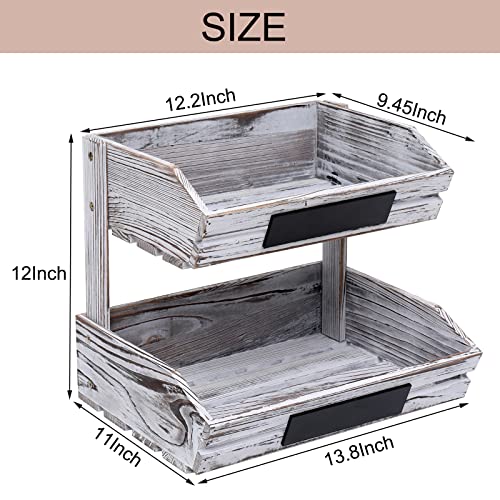 HYLEHE Fruit Basket Holder Vegetable Stand Bread Racks,2 Tier Farmhouse Standing Wooden Organizer,Classic Pastoral Food Basket for Kitchen,Office,Dining Room and Guest Room (Need Assemble)