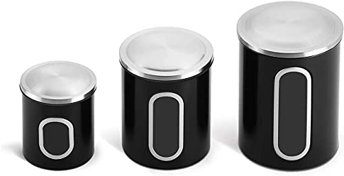 Fortune Candy Stainless Steel Canister Sets with Anti-Fingerprint Lid and Visible Window, Cereal Container Set of 3 (Black)