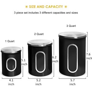 Fortune Candy Stainless Steel Canister Sets with Anti-Fingerprint Lid and Visible Window, Cereal Container Set of 3 (Black)