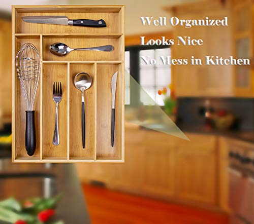 Kitchen Wood Utensil Tray Drawer Organizer, Bamboo Silverware Tray for Drawer 12X17 Cutlery Organizer in Drawer, Flatware Holder,Office Storage Drawer Organizers,Desk Drawer Dividers Insert