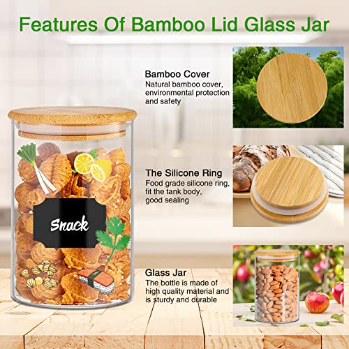 BGraceyy Glass Jars with Bamboo Lids, 20 oz 12 Pcs Kitchen Glass Containers with Bamboo Lids, Stackable Glass Pantry Storage Containers with Lids for Rice, Candy, Sugar, Flour, Nuts, Cookie, Bean