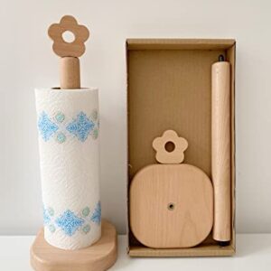 Paper Towel Holder, Wooden Kitchen Roll Stand Organizer Free Standing, Housewarming Gift Present for Friends