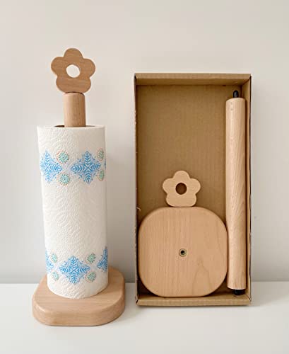 Paper Towel Holder, Wooden Kitchen Roll Stand Organizer Free Standing, Housewarming Gift Present for Friends