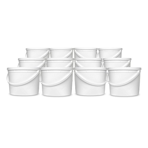 1 Gallon White Bucket & Lid - Set of 12 - Durable 90 Mil All Purpose Pail - Food Grade - Contains No BPA Plastic (1 Gal. w/Lids - 12pk)