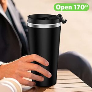 ulwae Insulated Coffee Mug with Ceramic Coating, 18oz Travel Mug with Leak-proof Lid, Vacuum Double-wall Tumbler, Stainless Steel Thermal Cup for Tea, Hot Cocoa, Cold Beverage, Ice Drinks