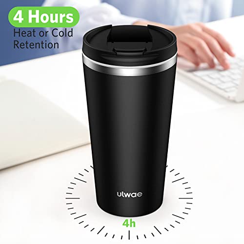 ulwae Insulated Coffee Mug with Ceramic Coating, 18oz Travel Mug with Leak-proof Lid, Vacuum Double-wall Tumbler, Stainless Steel Thermal Cup for Tea, Hot Cocoa, Cold Beverage, Ice Drinks