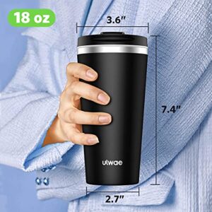 ulwae Insulated Coffee Mug with Ceramic Coating, 18oz Travel Mug with Leak-proof Lid, Vacuum Double-wall Tumbler, Stainless Steel Thermal Cup for Tea, Hot Cocoa, Cold Beverage, Ice Drinks