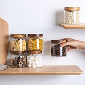 Kanwone Glass Storage Jars Set of 6, 17 Ounce Airtight Food Storage Containers with Bamboo lids, Clear Glass Canisters for Pantry, kitchen, Flour, Sugar, Tea, Coffee, Snack, Spice and Herbs