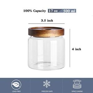 Kanwone Glass Storage Jars Set of 6, 17 Ounce Airtight Food Storage Containers with Bamboo lids, Clear Glass Canisters for Pantry, kitchen, Flour, Sugar, Tea, Coffee, Snack, Spice and Herbs